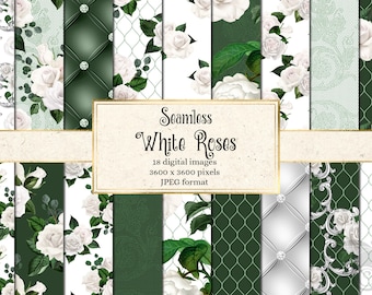 Watercolor Digital Paper Pack White Roses Scrapbook Roses - Etsy