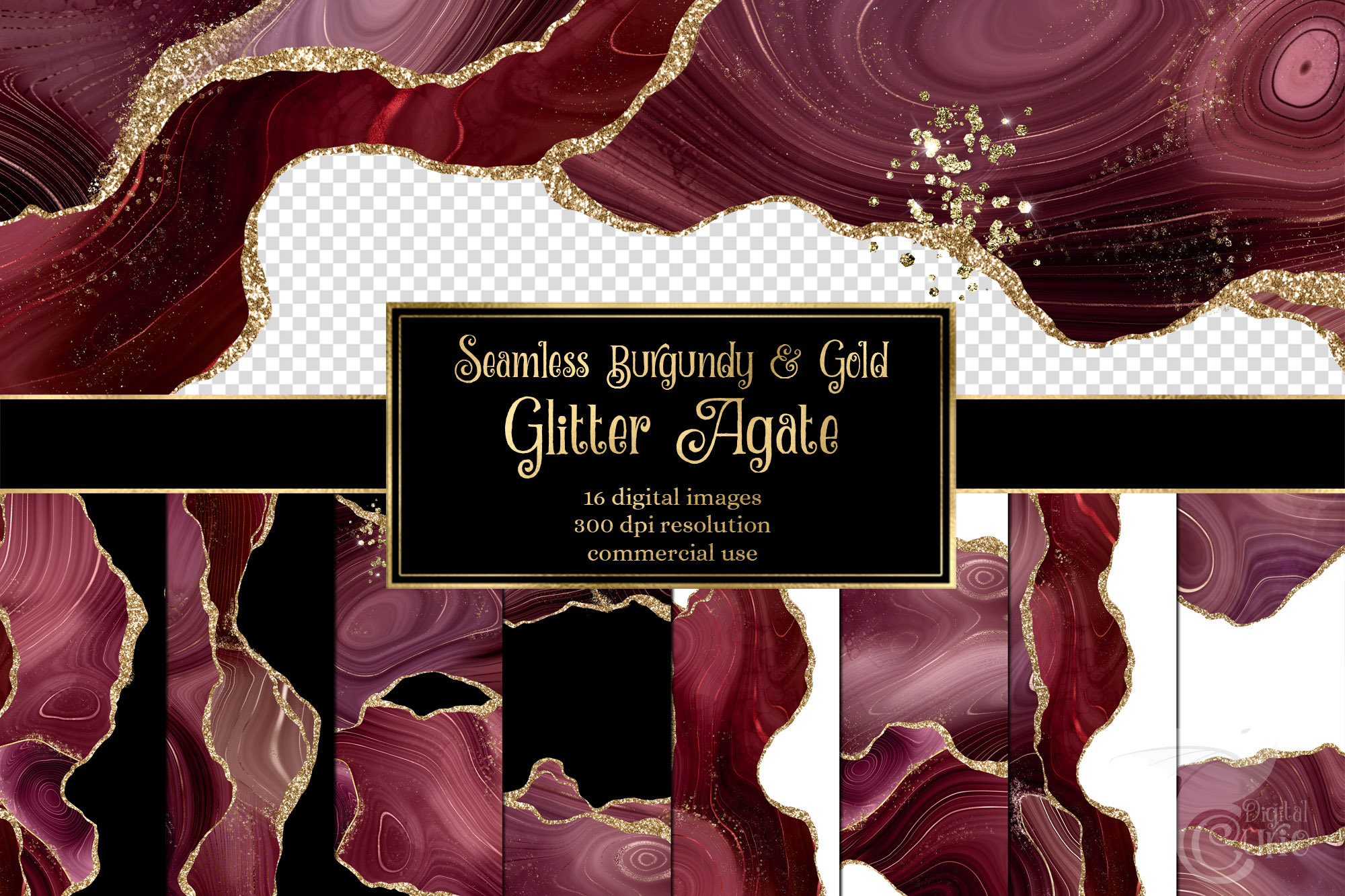 Burgundy and Gold Glitter Agate Borders seamless digital | Etsy