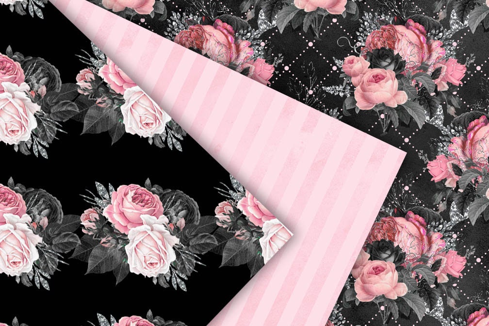 Pink and Black Floral Digital Paper Shabby Black and Pink - Etsy