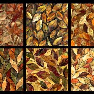 Fall Leaves Stained Glass Digital Paper, Seamless Autumn Textures ...