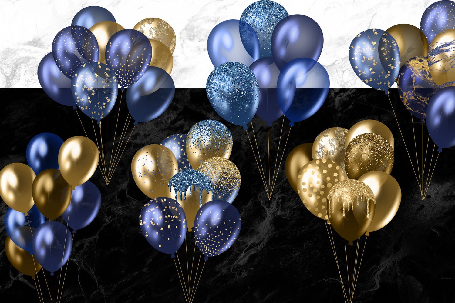 Navy and Gold Balloons Clipart Glitter Balloon Png Digital - Etsy