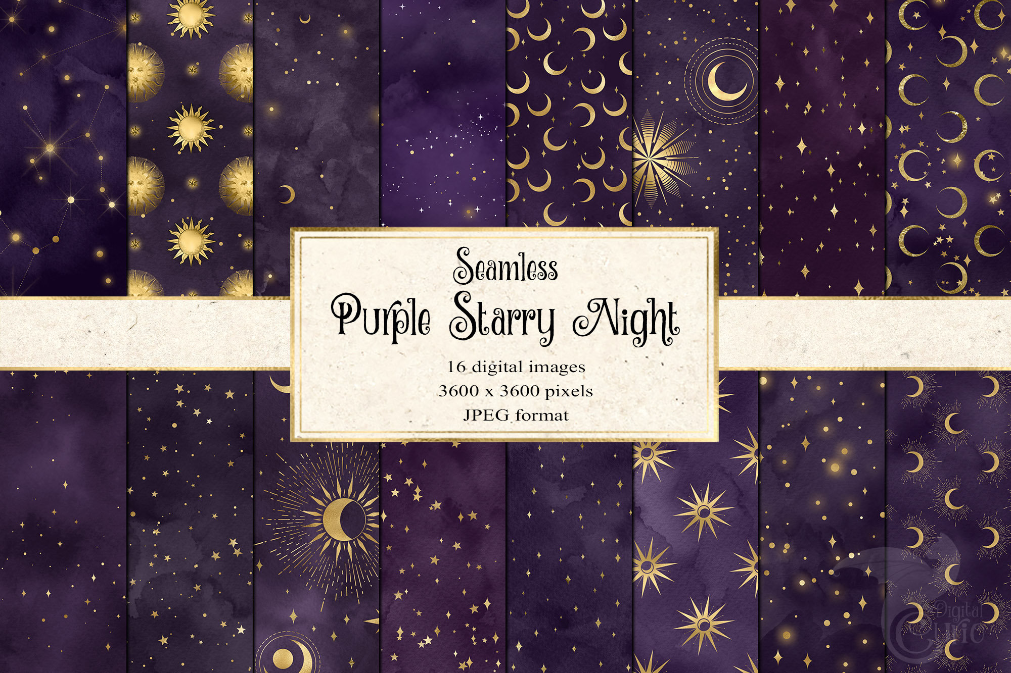 Purple Starry Night Digital Paper Seamless Celestial - Etsy