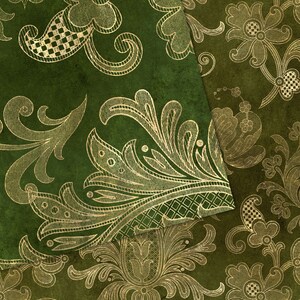 Emerald Floral Velvet Digital Paper, Seamless Green and Gold Flower ...
