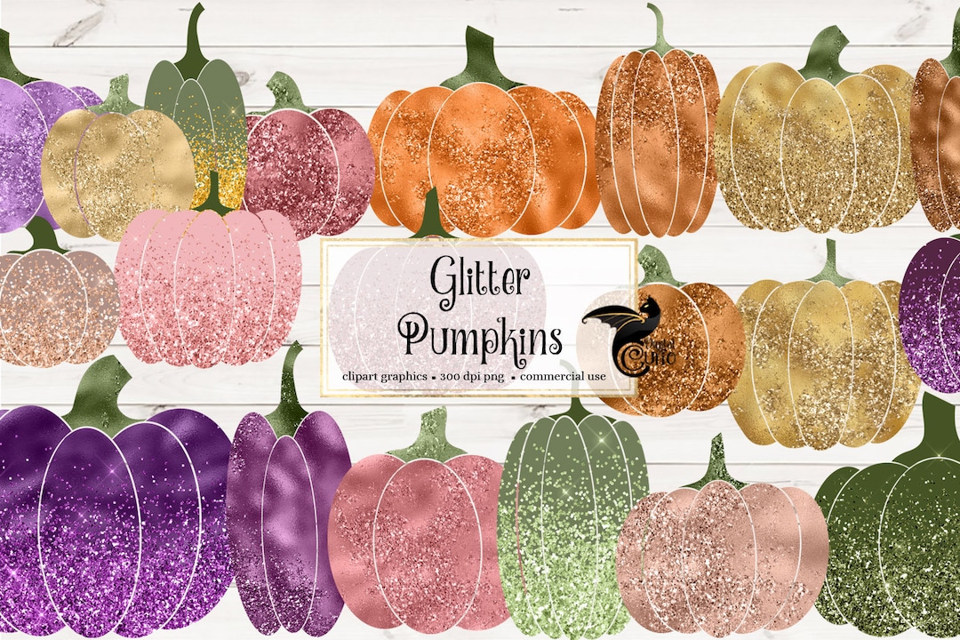 Glitter Pumpkin Clip Art - Sparkling Gold Pumpkins in PNG Format ...