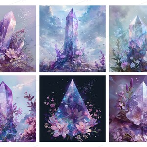 Fantasy Purple Crystals Digital Paper, Magic Digital Paper Mystical ...