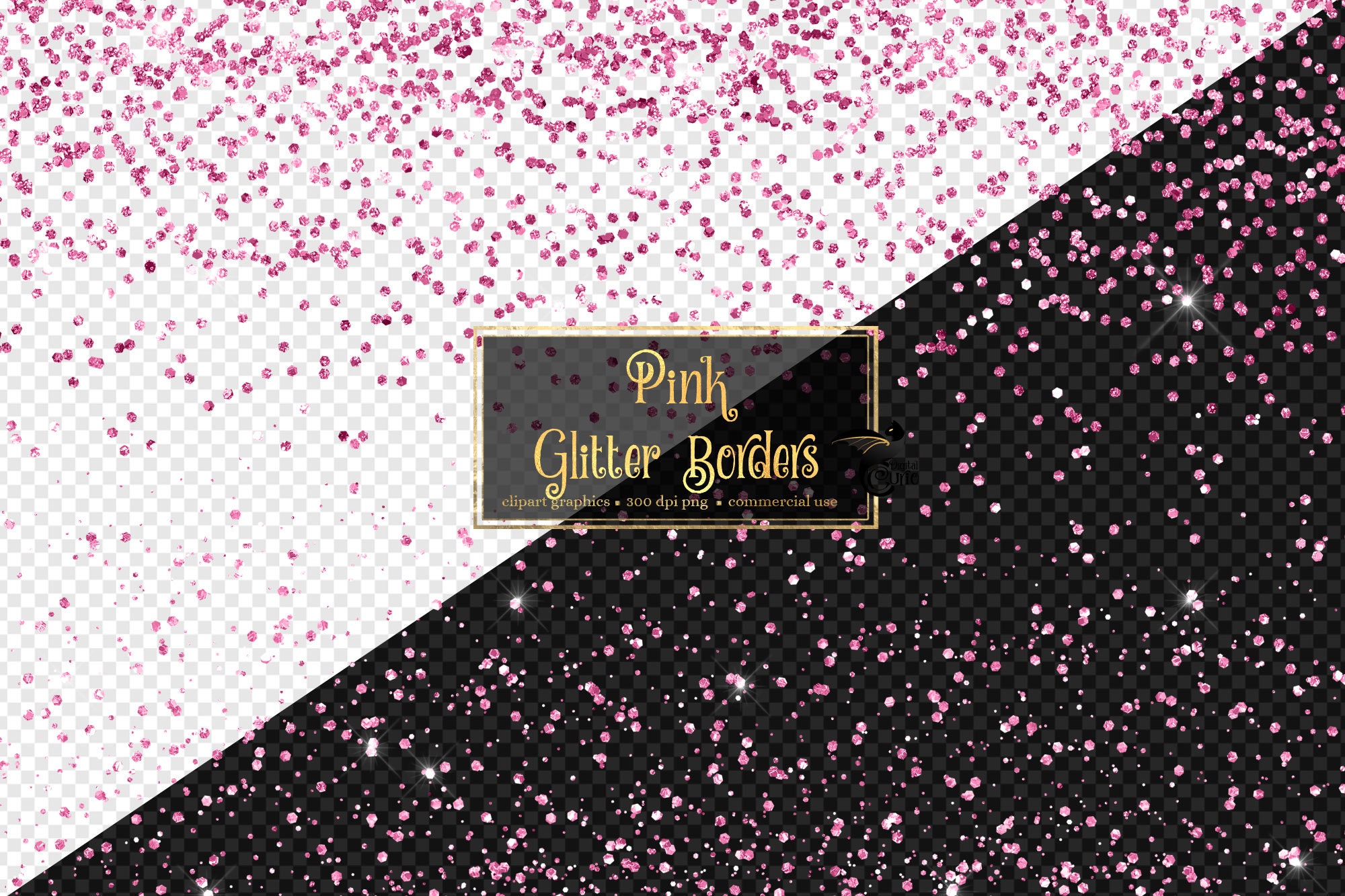 Pink Glitter Confetti Borders Clipart (PNG, Digital Download) - Etsy