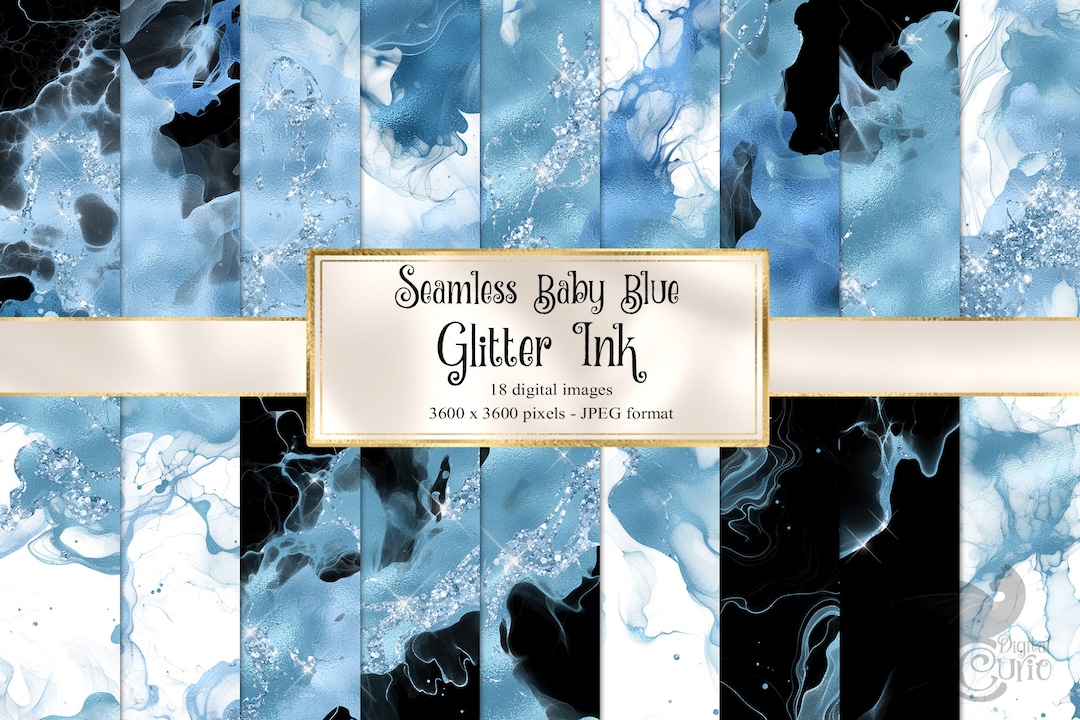 Baby Blue Glitter Ink Digital Paper, Liquid Foil and Gold Glitter ...