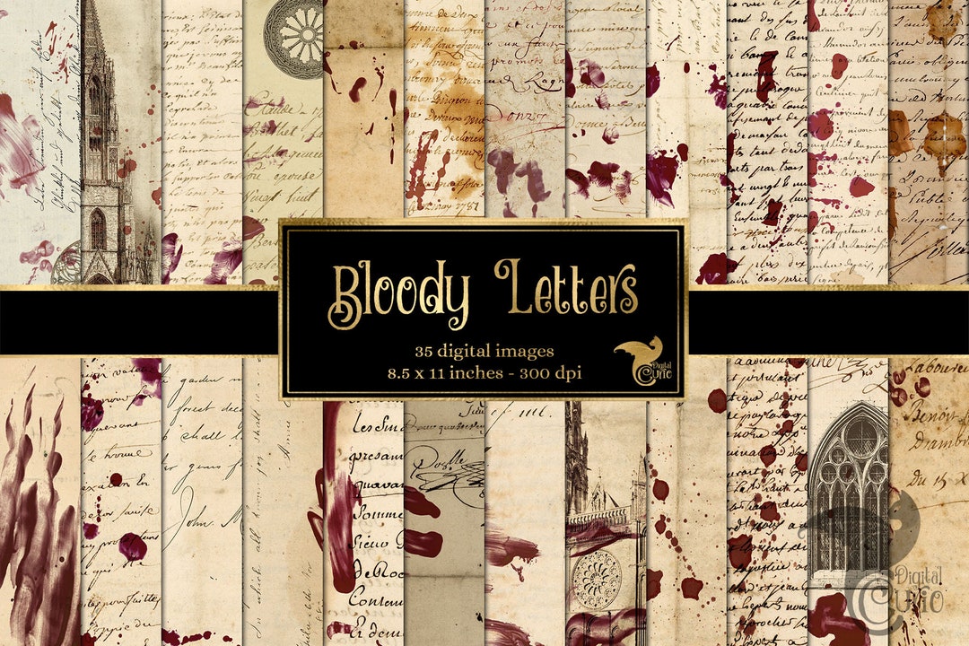 Bloody Letters Digital Paper, 8.5x11 Vintage Antique Handwriting With ...