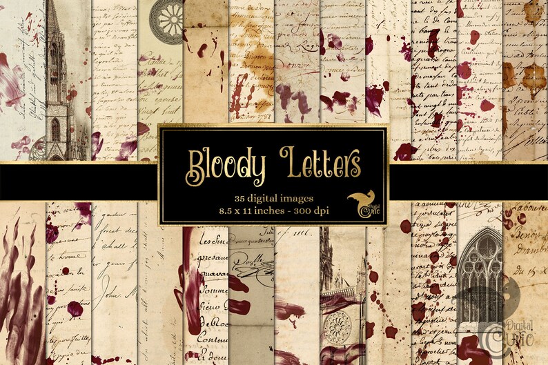 Bloody Letters Digital Paper, Antique Halloween Textures (digital ...