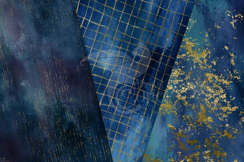 Fine Art Blue and Gold Textures Painted Digital Backgrounds - Etsy