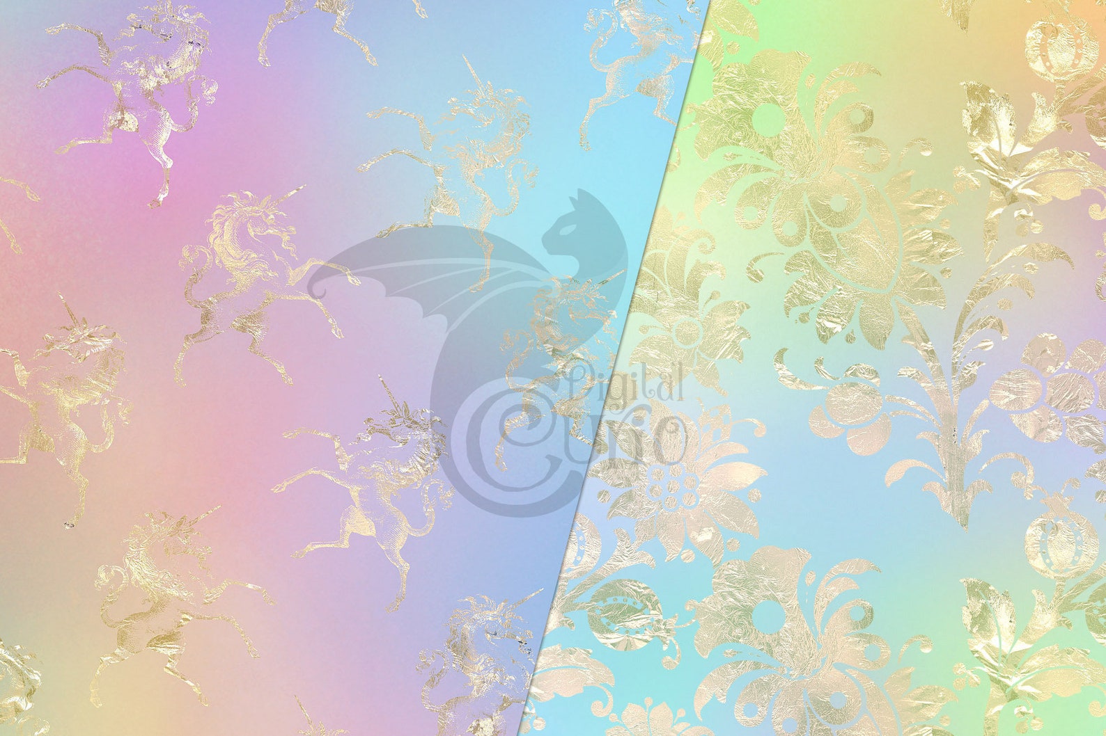 Unicorn Pastel Digital Paper Seamless Rainbow and Gold - Etsy