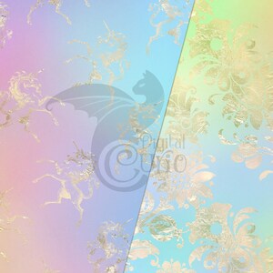 Unicorn Pastel Digital Paper, Seamless Rainbow and Gold Fantasy ...