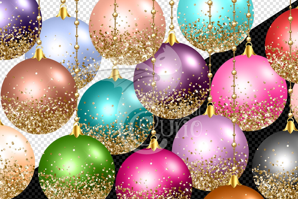 Gold Glitter Christmas Ball Ornaments Clipart Digital - Etsy