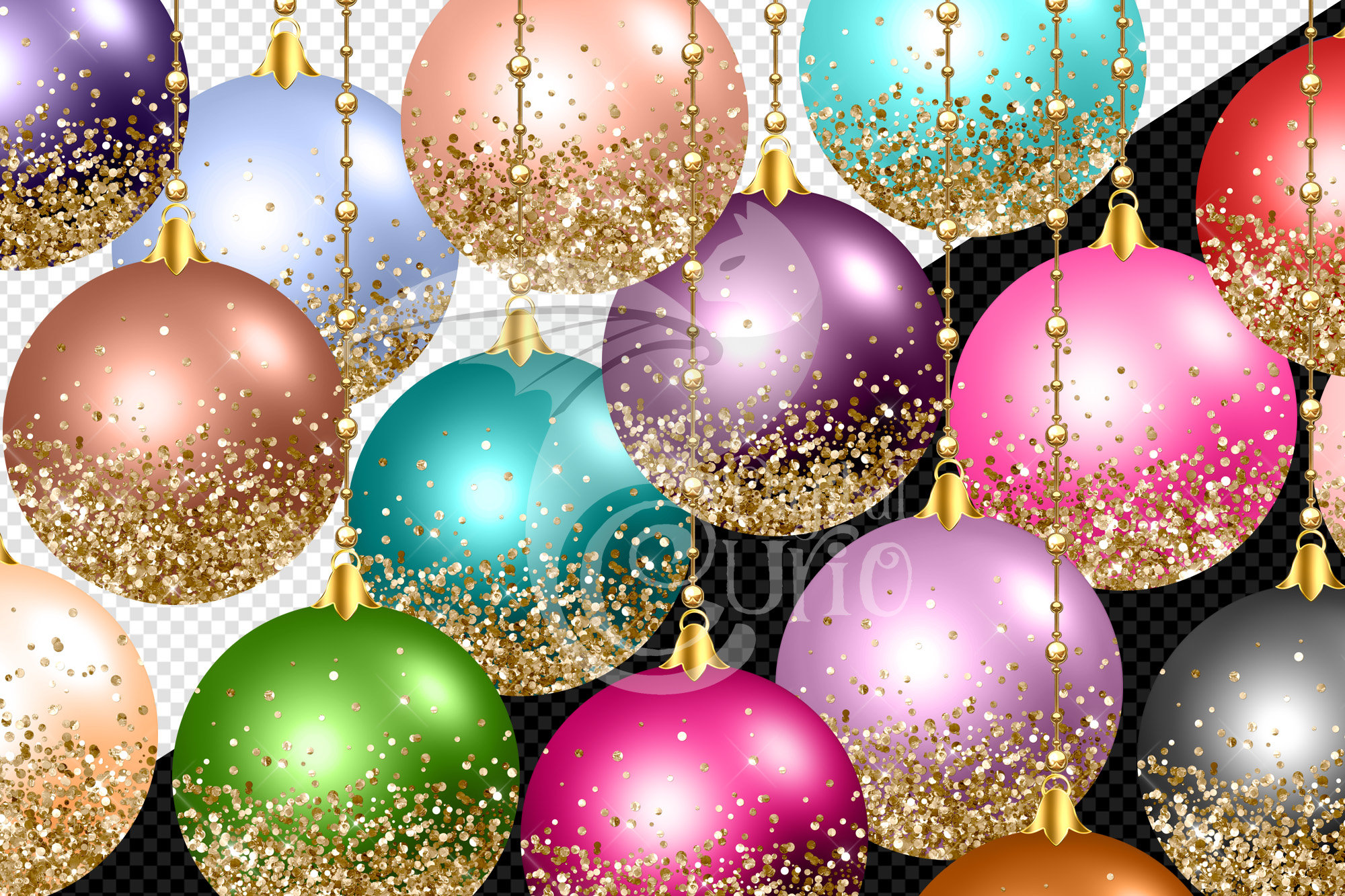 Gold Glitter Christmas Ball Ornaments Clipart Digital - Etsy