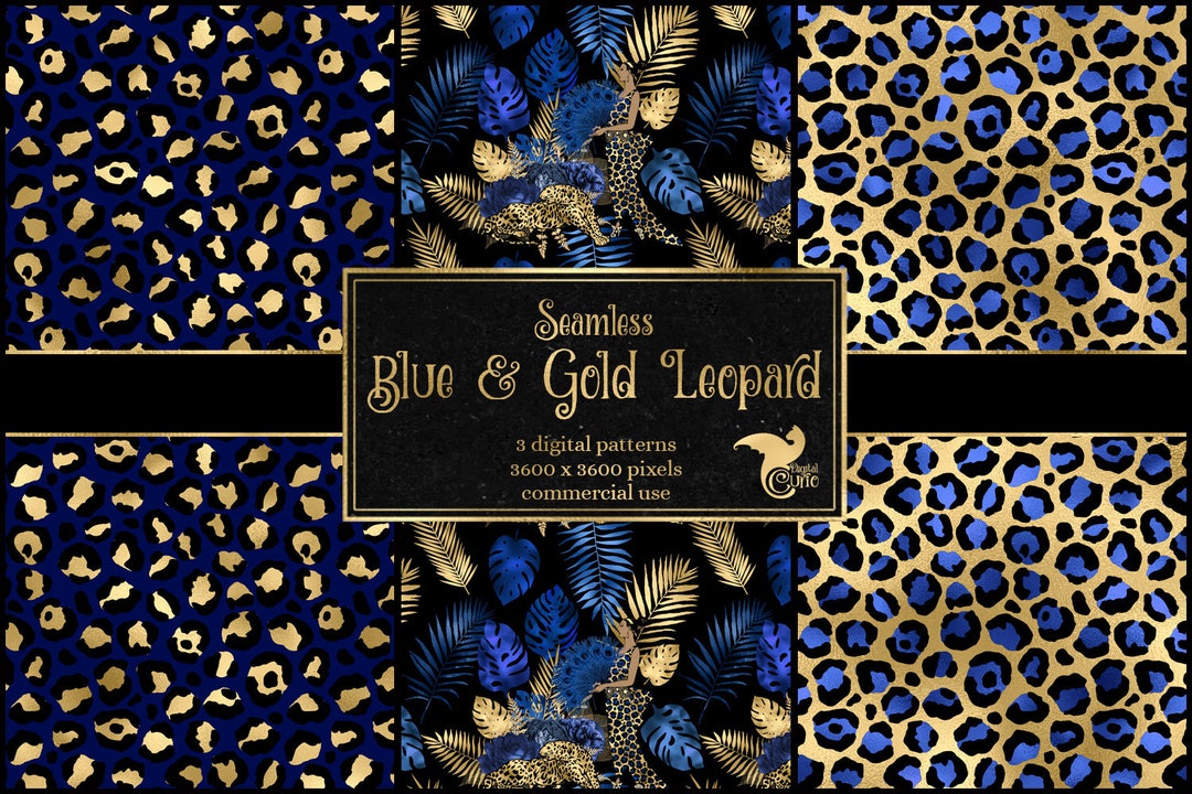 Royal Blue and Gold Leopard Digital Paper, Seamless Leopard Spot ...