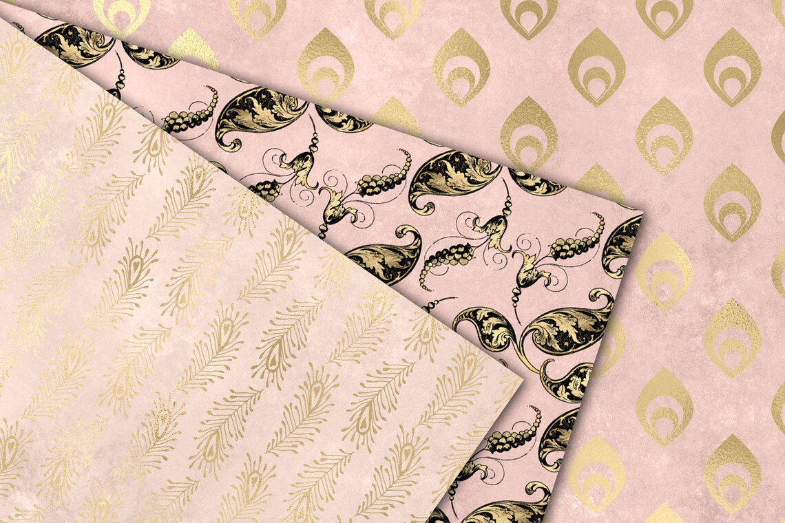 Blush and Gold Peacock Digital Paper Seamless Gold Peacock - Etsy