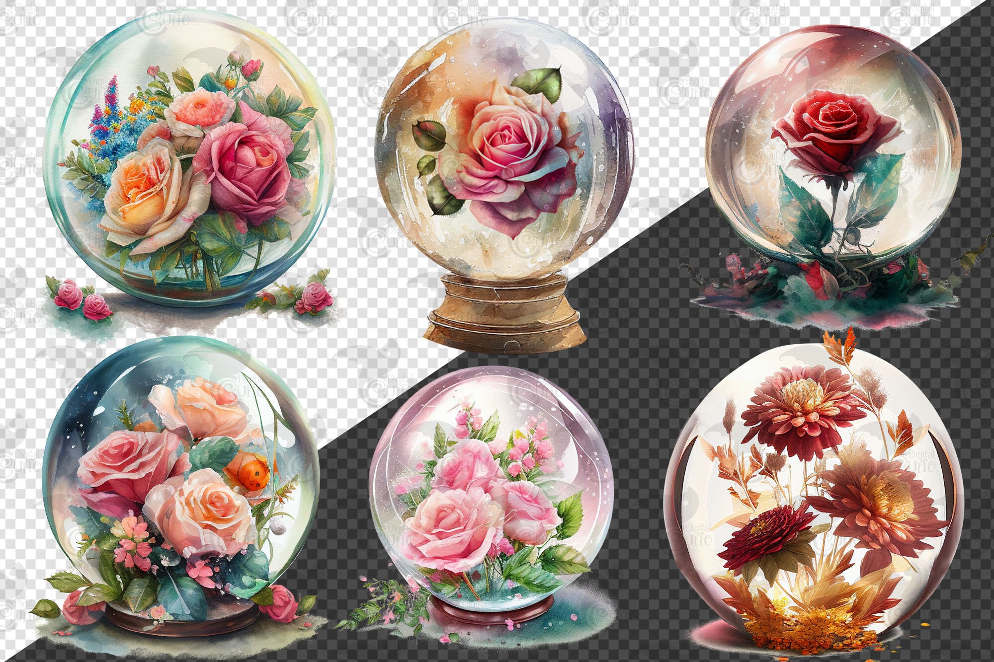 Watercolor Floral Crystal Ball Clipart - Flower Fantasy PNG Format ...