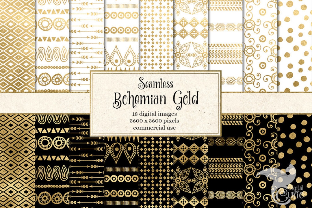 Bohemian Gold Digital Paper, Seamless Gold Textures, Gold Boho Patterns ...