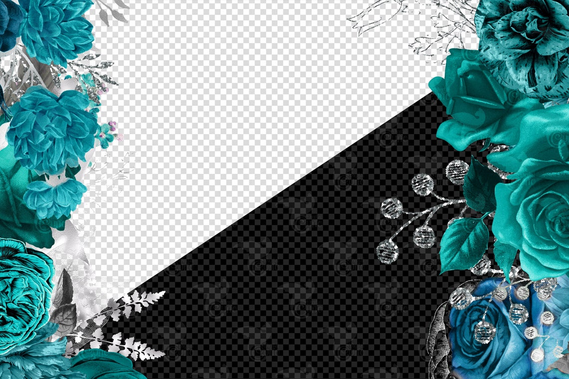 5x7 Teal and Silver Floral Overlays for Invitations Planners - Etsy