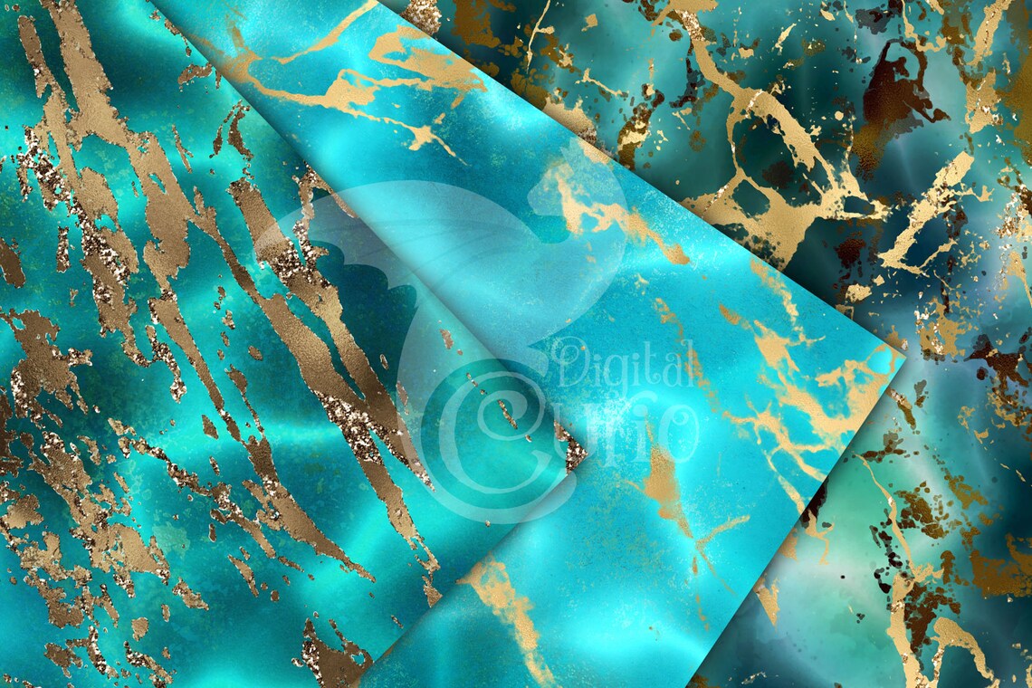 Turquoise Stone Digital Paper, Jewel Marble Texture Backgrounds ...