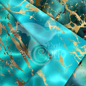 Turquoise Stone Digital Paper, Jewel Marble Texture Backgrounds ...