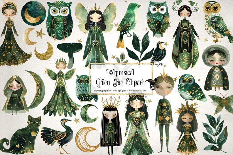 Whimsical Green Fae Clipart - Celestial Fantasy Fairy Png Clip Art ...