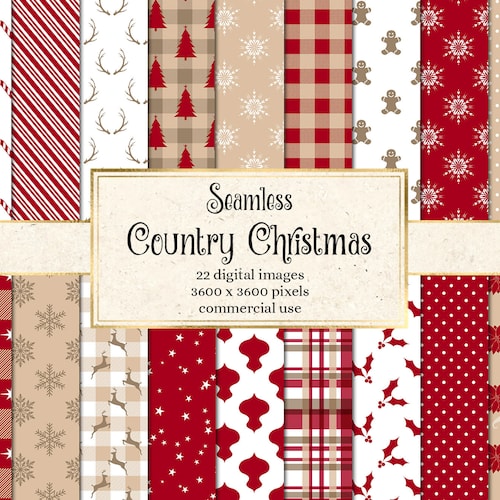 Country Christmas Digital Paper Seamless Holiday Patterns - Etsy