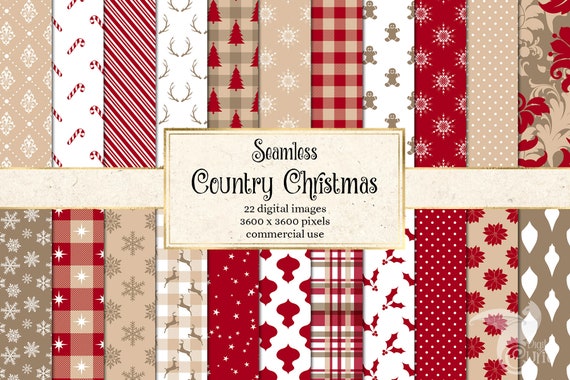 Country Christmas Digital Paper Seamless Holiday Patterns | Etsy