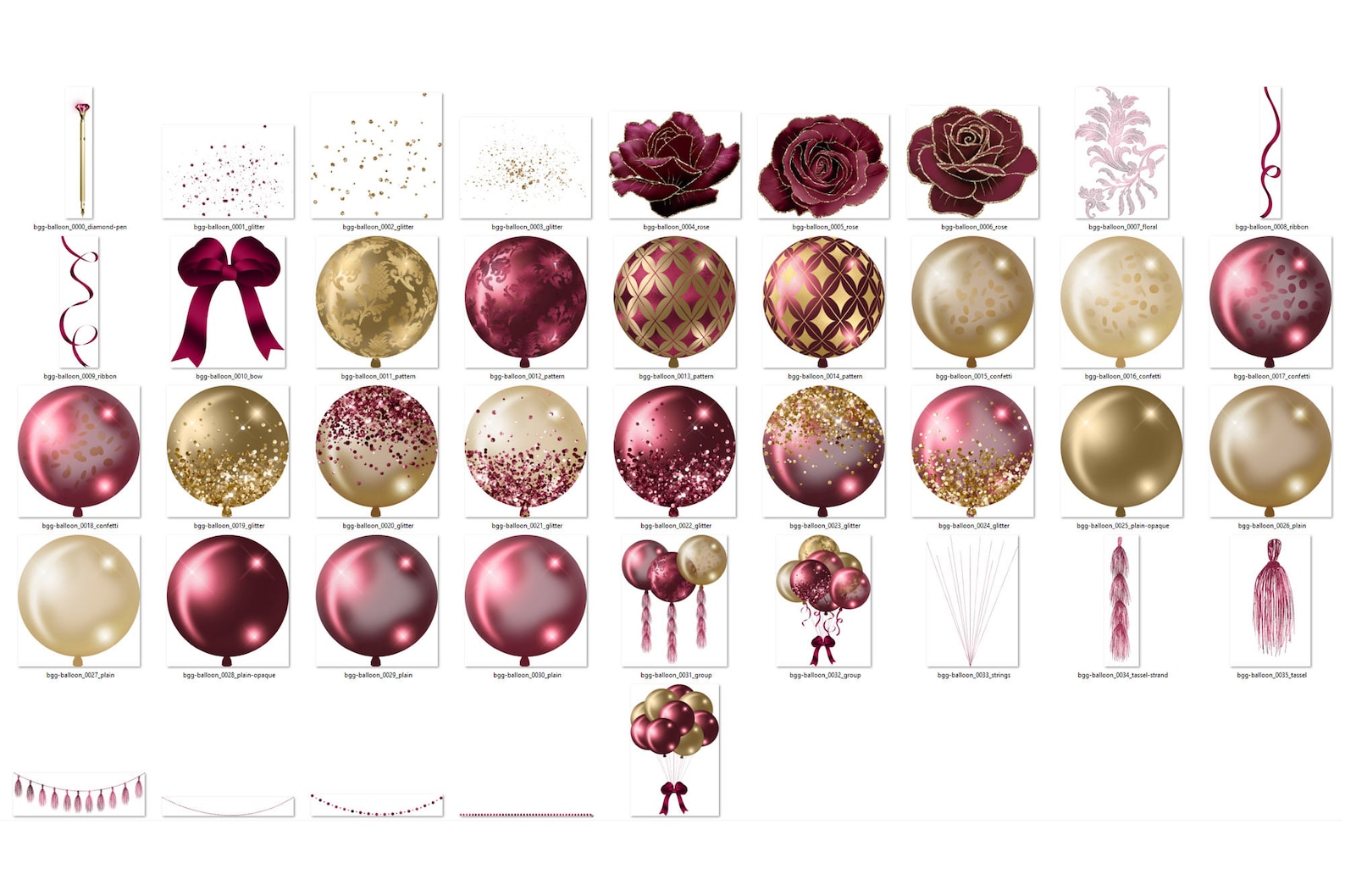 Burgundy and Gold Glam Balloons Clipart Digital Clip Art - Etsy