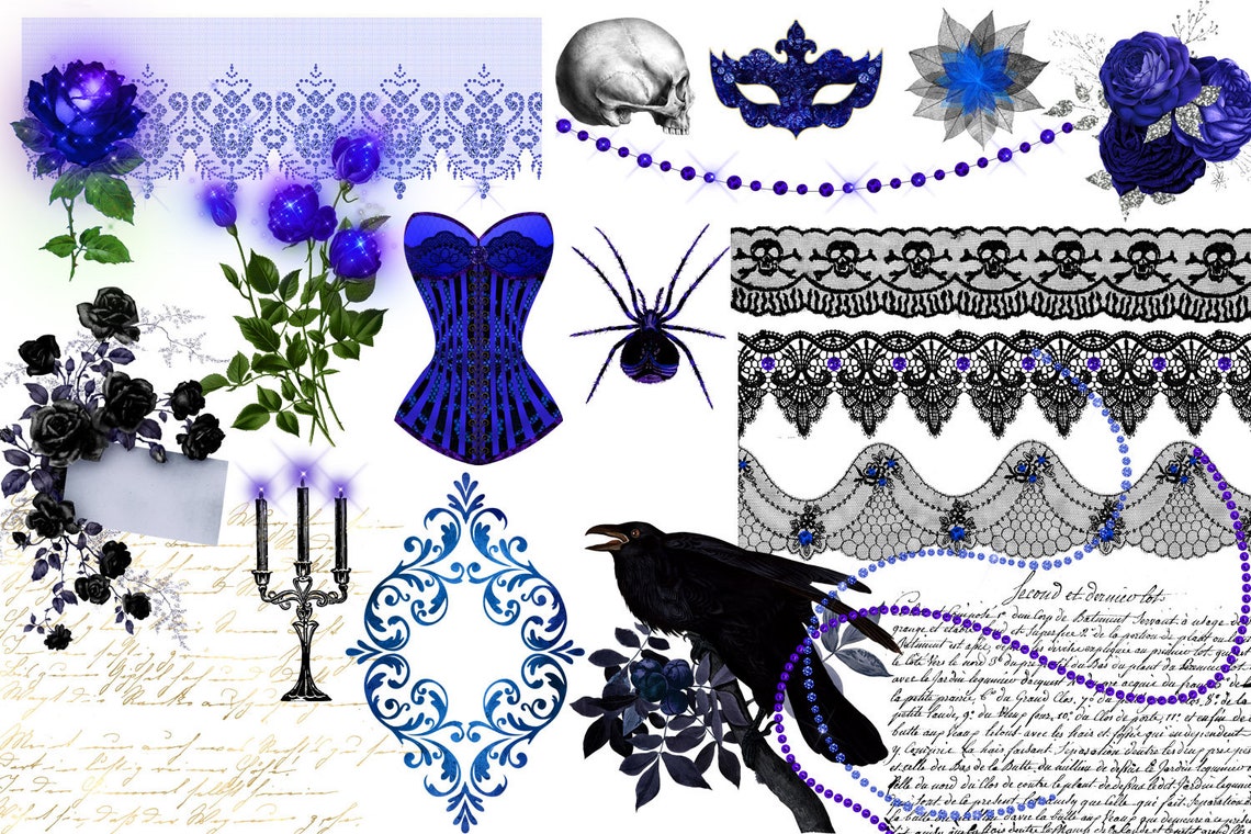 Gothic Debutante Digital Scrapbook Kit – Dark Magic Clipart, Seamless ...