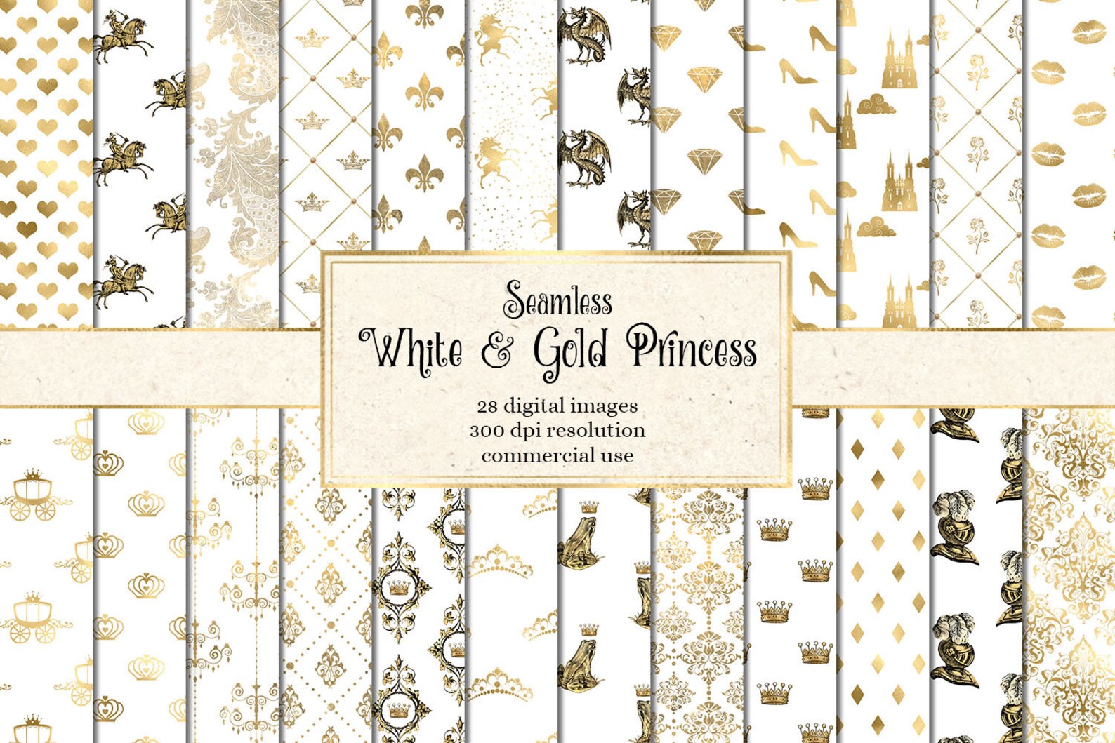 White and Gold Princess Digital Paper Seamless Fairy Princess - Etsy