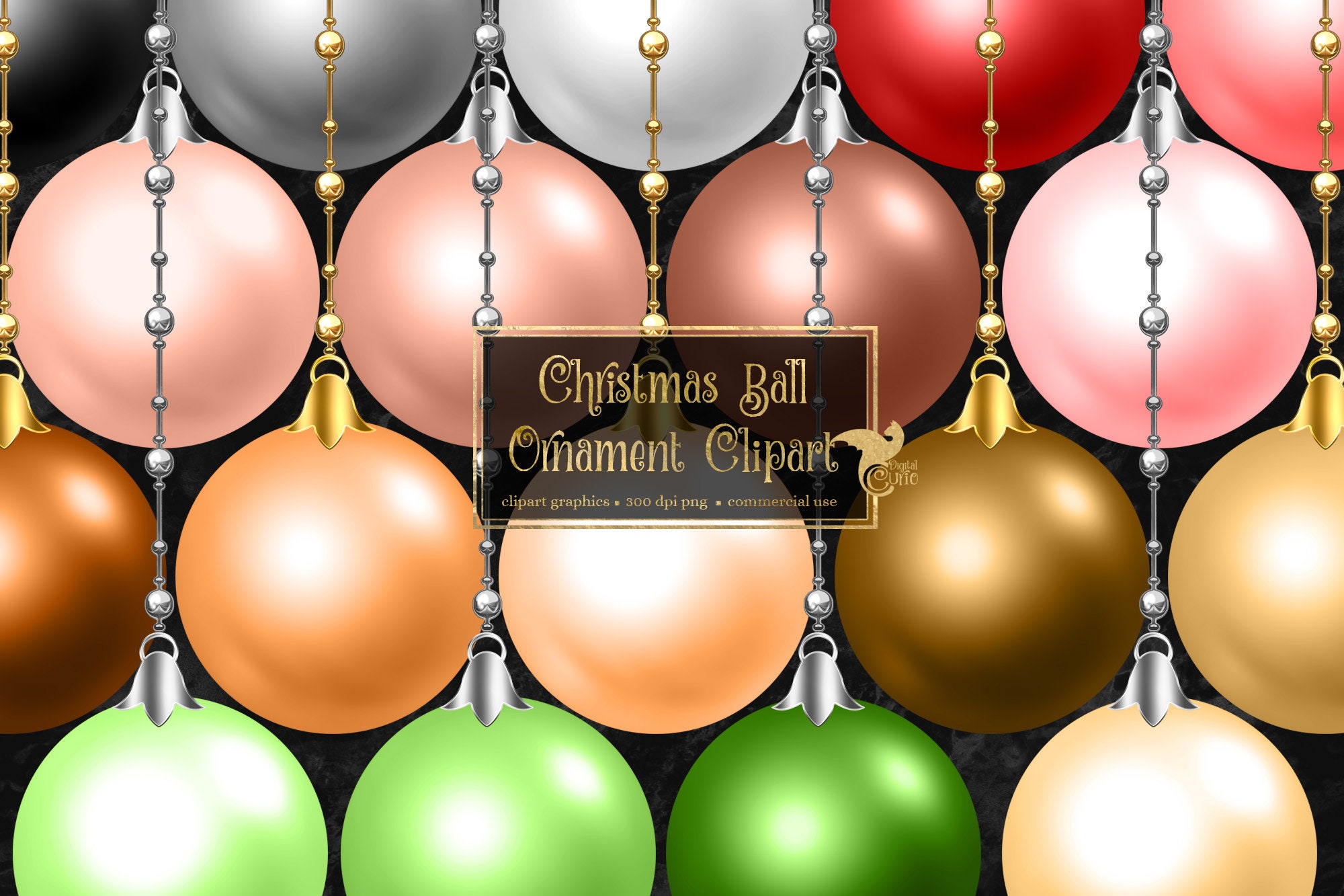 Christmas Ball Ornaments Clipart Digital Christmas Ornament - Etsy