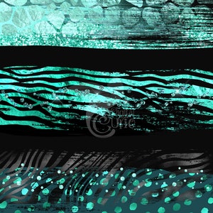 Turquoise Safari Brush Strokes Clipart, With Aqua Glitter and Teal Foil ...