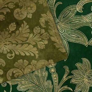 Emerald Floral Velvet Digital Paper, Seamless Green and Gold Flower ...