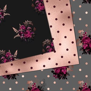 Marsala and Rose Gold Floral Digital Paper, Seamless Flower Patterns in ...