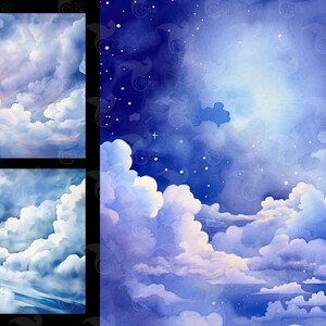 Watercolor Cloudy Skies Digital Paper: Scrapbook Textures (digital ...