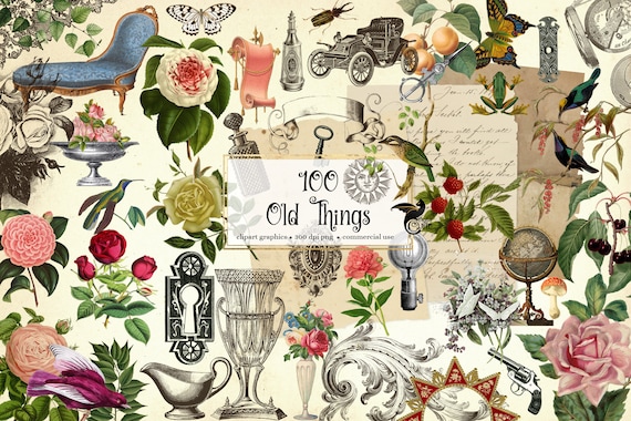 100 Old Things Clip Art Vintage Antique Objects and Overlays - Etsy UK