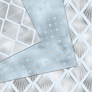 Blue and Silver Art Deco Digital Paper, Seamless Deco Patterns in ...