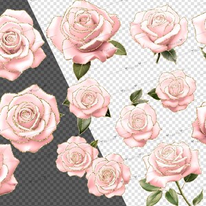 Blush and Gold Glam Rose Clip Art, Digital Instant Download Glitter ...