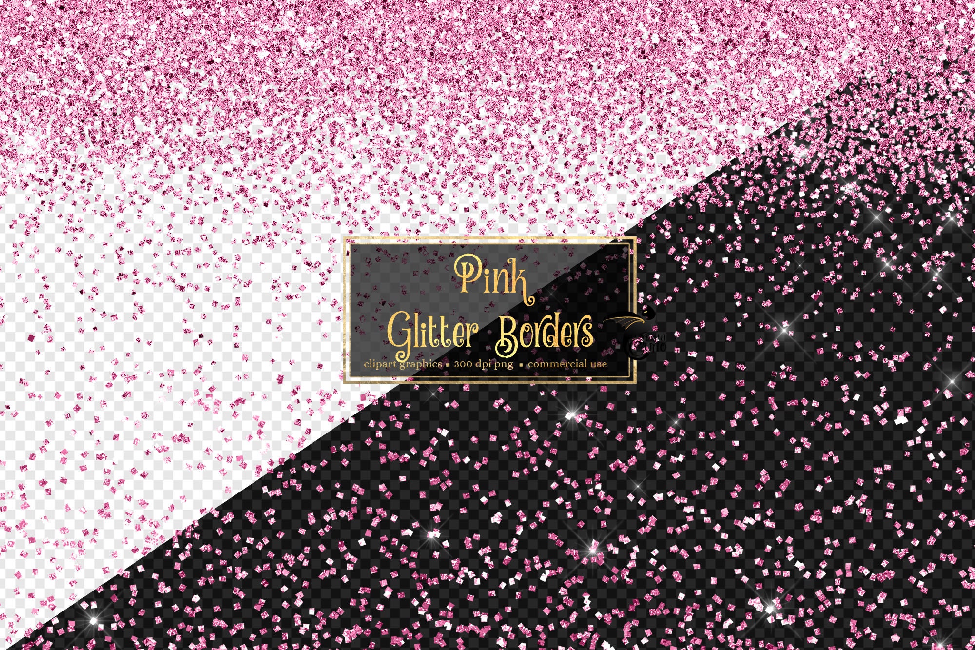Pink Glitter Confetti Borders Clipart (PNG, Digital Download) - Etsy