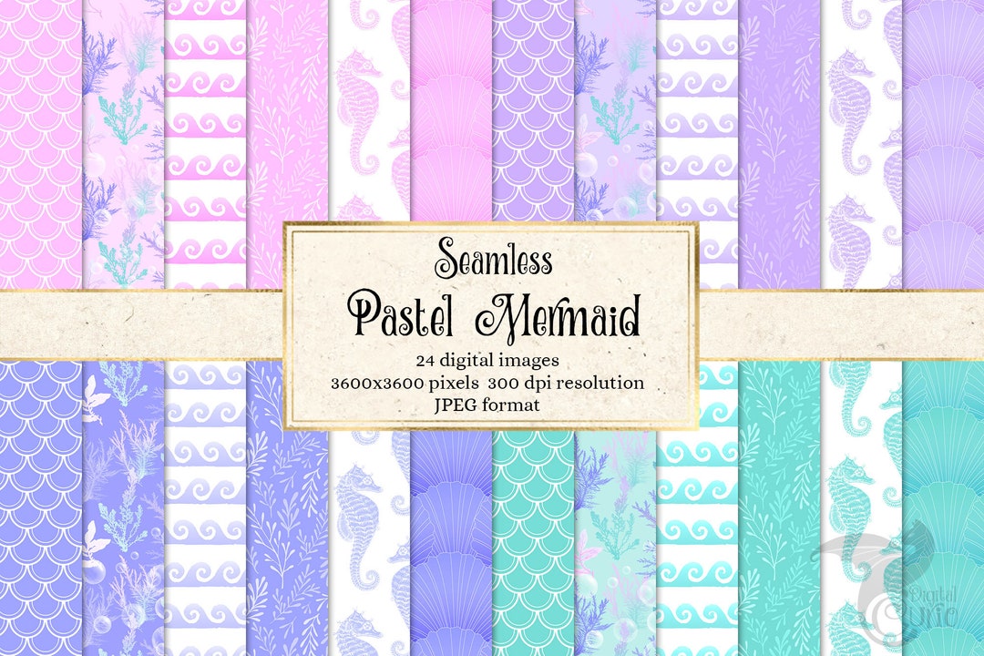 Pastel Mermaid Digital Paper - Seamless Background Patterns Instant ...