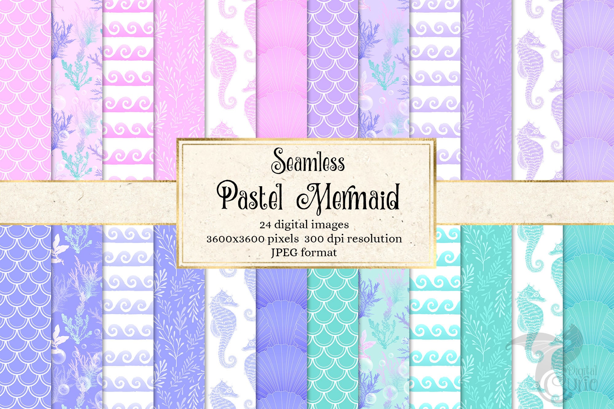 Pastel Mermaid Digital Paper Seamless Background Patterns - Etsy