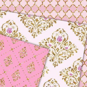 Pink and Gold Glitter Digital Paper, Seamless Patterns (digital ...
