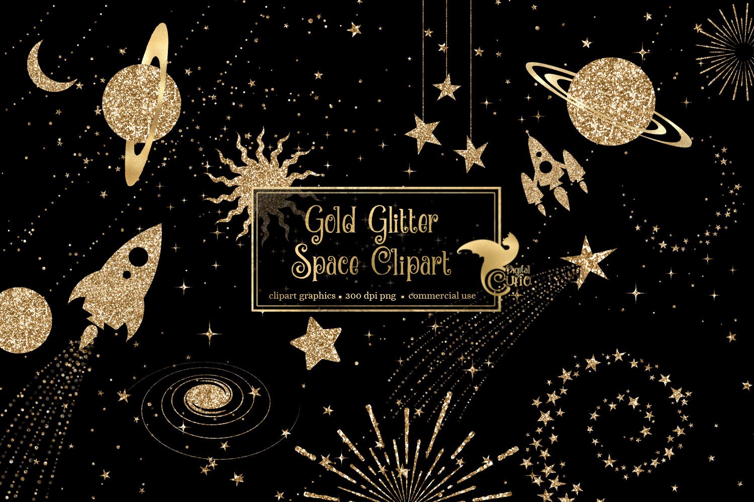 Gold Glitter Space Clipart Glitter Galaxy Solar System With - Etsy