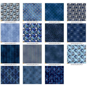 Seamless Blue Gothic Digital Paper, Skull Damask Halloween Scrapbook ...