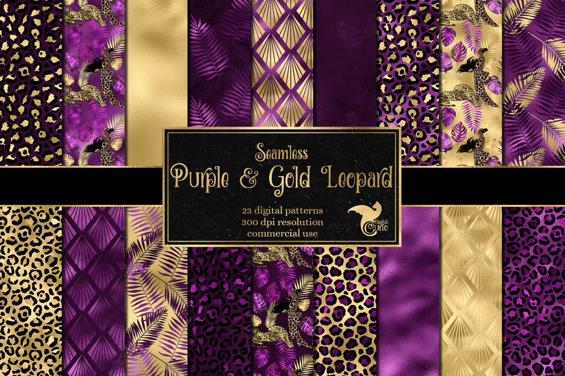 Purple and Gold Leopard Digital Paper Seamless Leopard Spot | Etsy