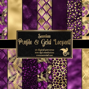 Purple and Gold Leopard Digital Paper, Seamless Leopard Spot Patterns ...