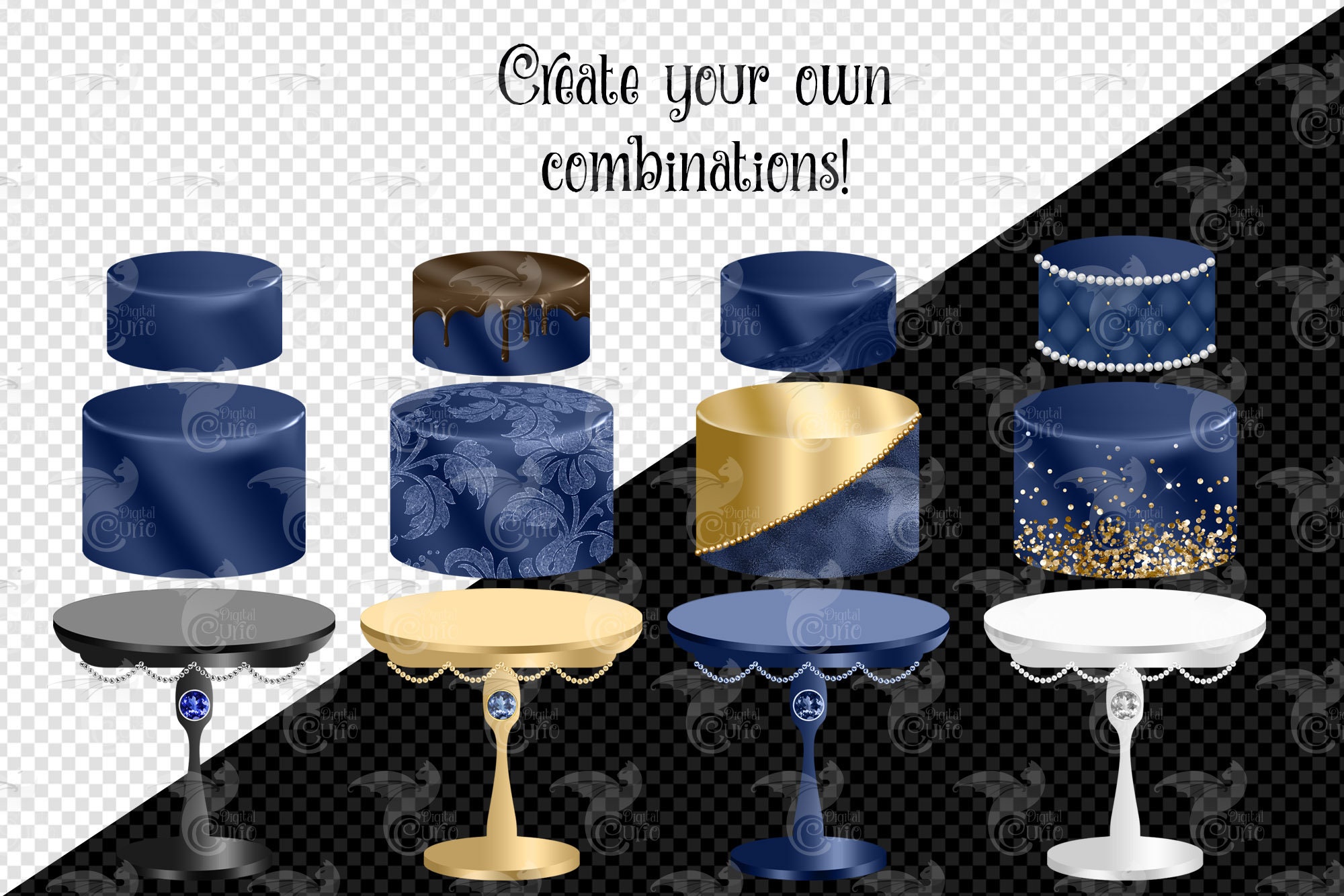 Navy Blue Cakes Clipart Digital Instant Download Cake Clip | Etsy UK