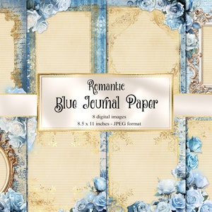 Romantic Blue Journal Paper, Notebook Digital Paper Rococo Junk Journal ...