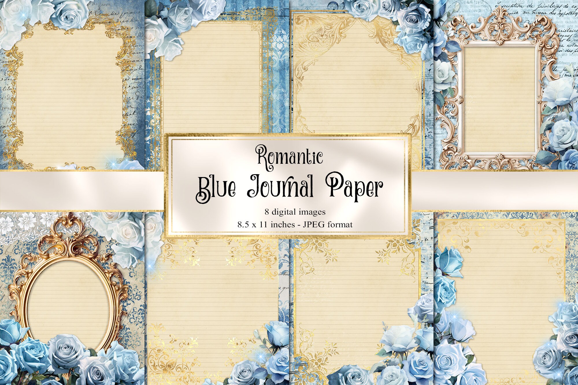 Blue Rose Journal Paper, Rococo Printable Pages (digital Download) - Etsy